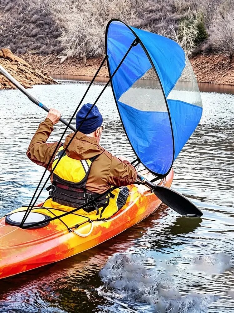 Парус для SUP-доски, каяков, лодок - синий, белый — фото 1