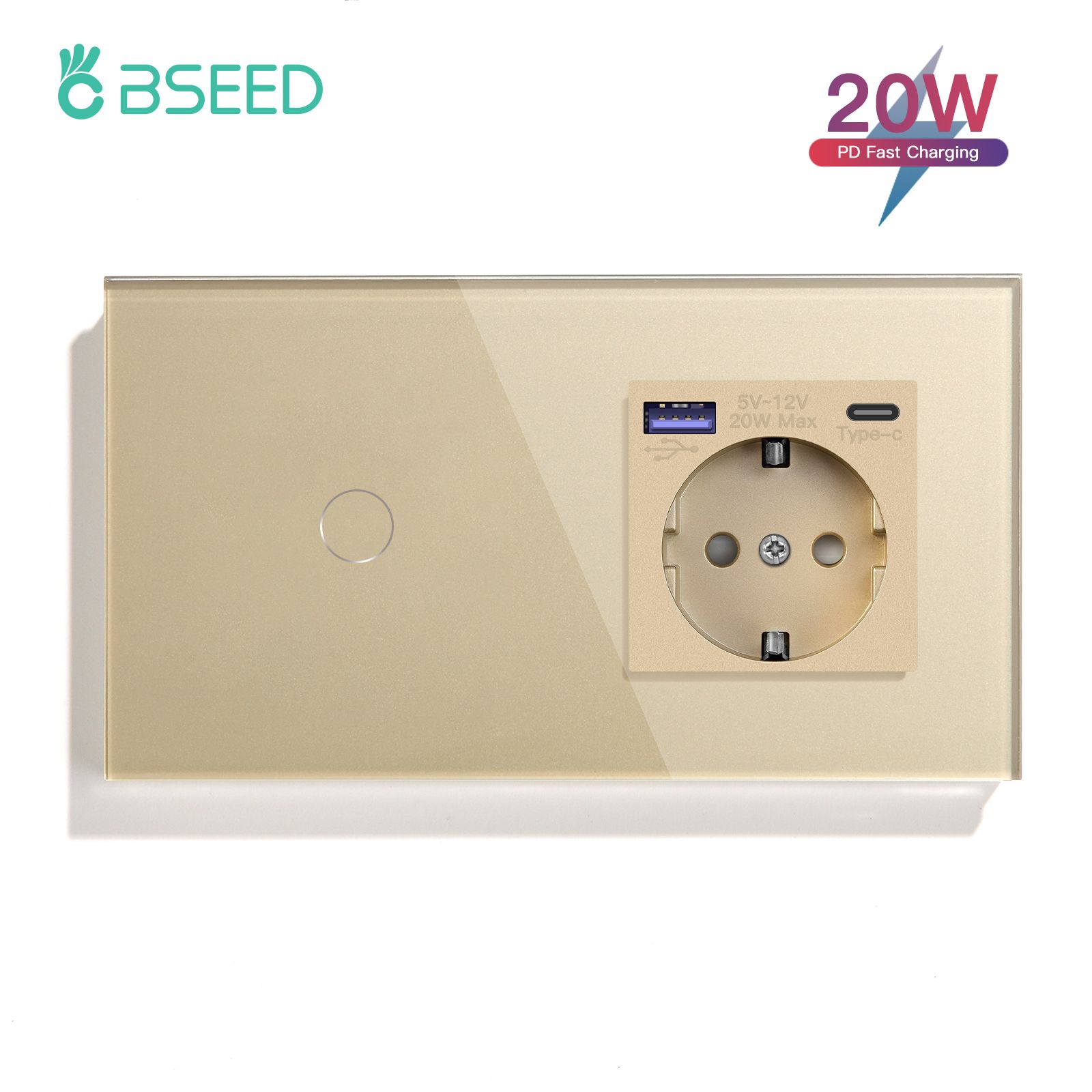 Сенсорный выключатель Zigbee с розеткой с USB и type-C,1/2/3 клавиши 1 розетка, быстрая зарядка 20W, панель стекло