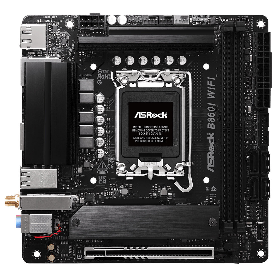 Материнская плата Socket-1851 ASRock B860I WIFI, B860 (2xDDR5 PCI-E16x 2xM.2 mini-ITX)