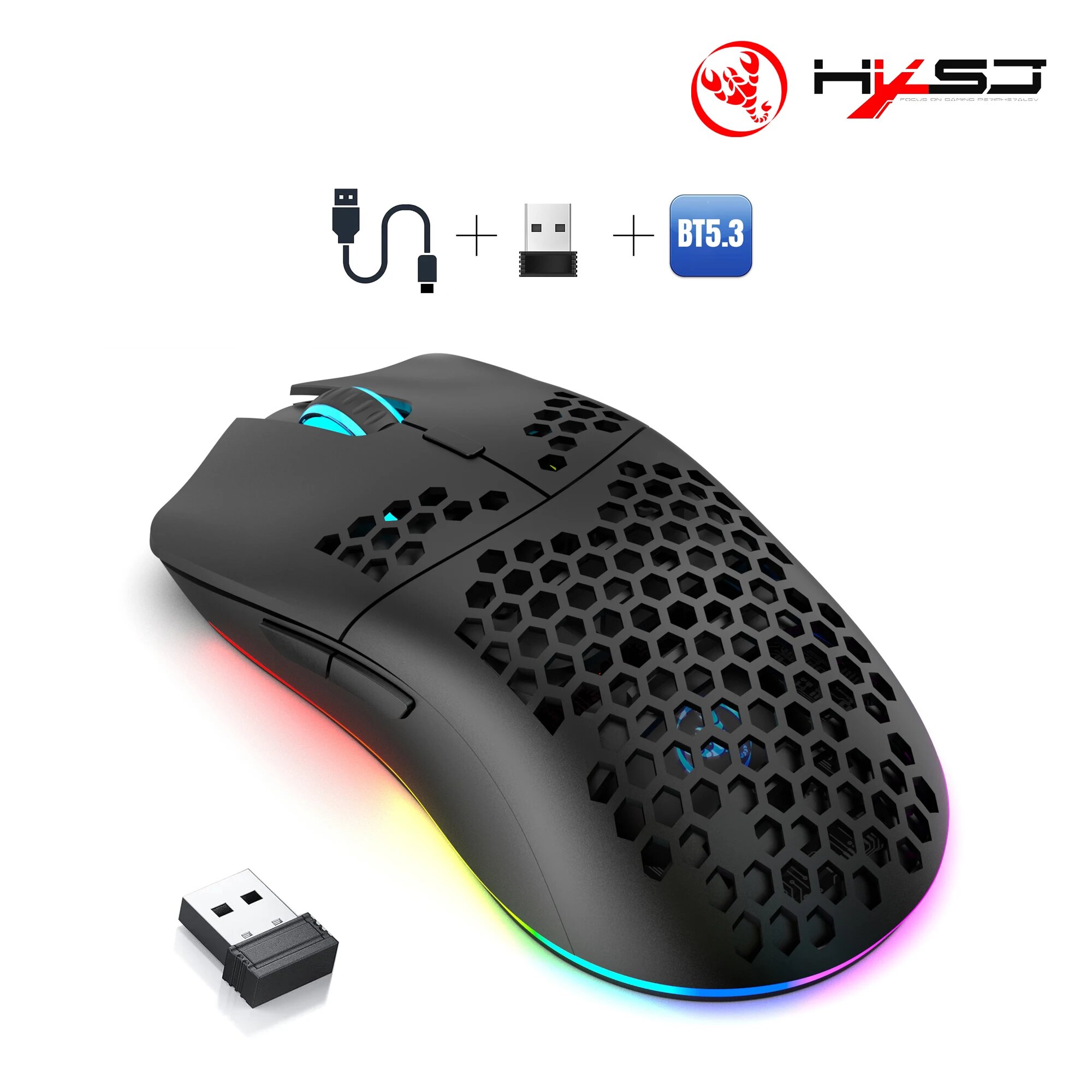 Беспроводная игровая мышь HXSJ T66 10000 DPI RGB T66Black