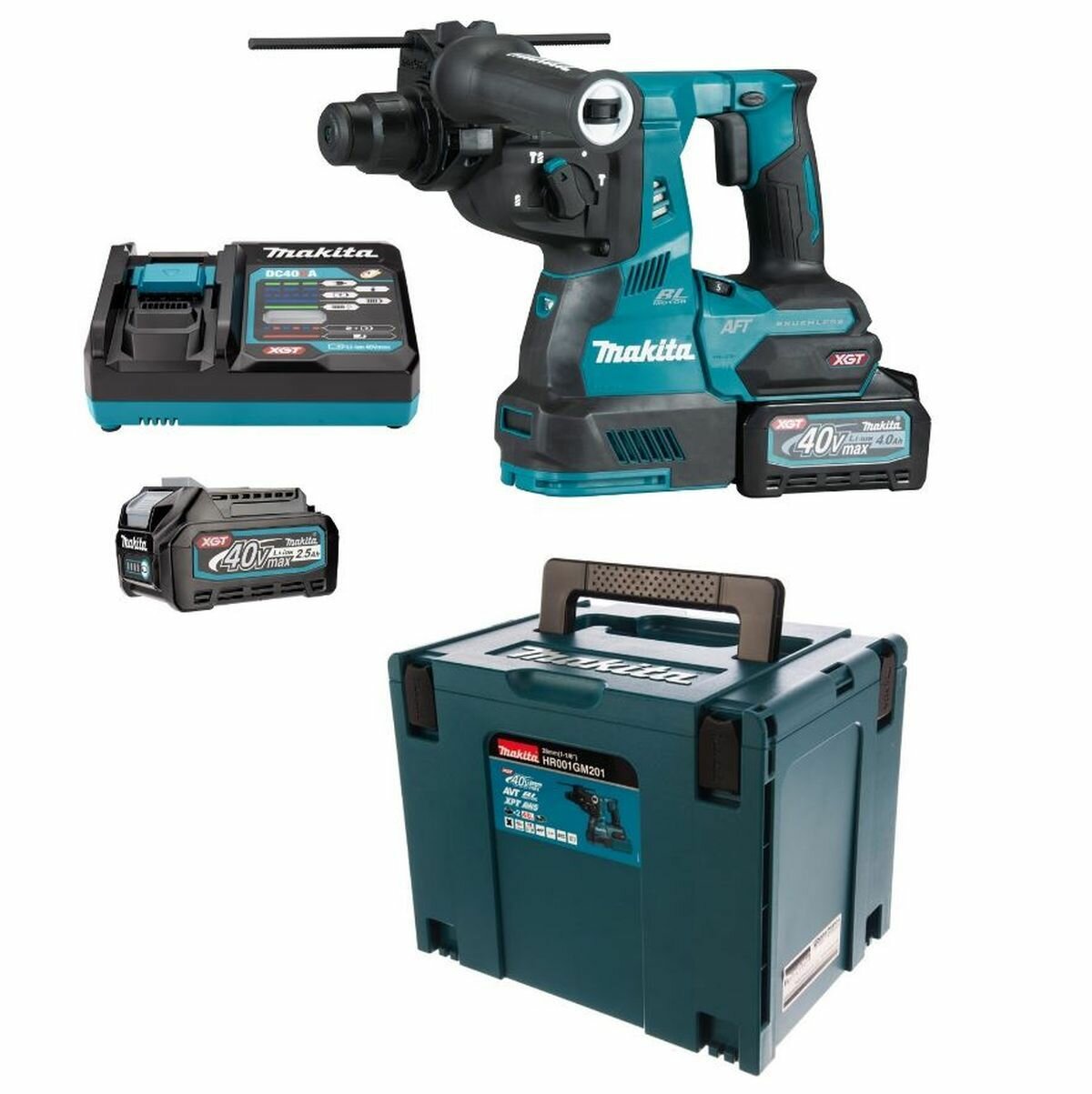Перфоратор Makita HR001GM201 40В. XGT SDS-PLUS 2.8 Дж. (2акк. 4Ач, З/У, кейс)