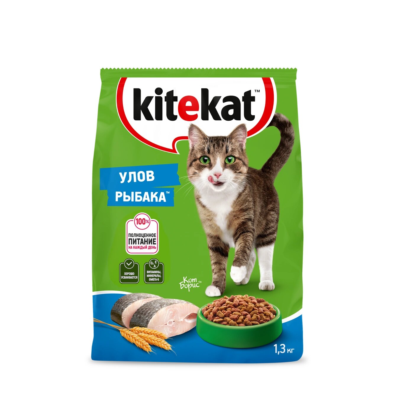 Корм сухой Китекат для взрослых кошек Улов рыбака, пакет 1,3кг