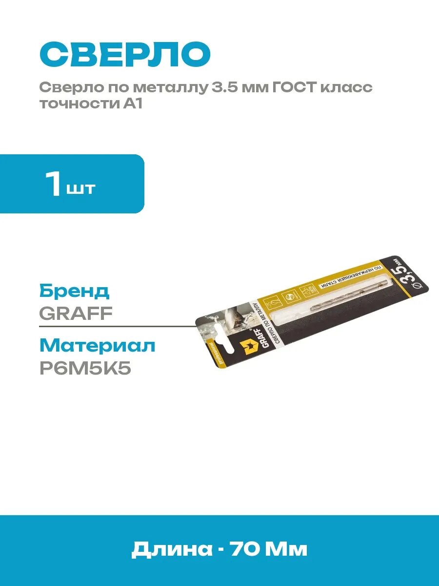 Сверло по металлу 3.5 мм Р6М5К5 цилиндрический хвостовик