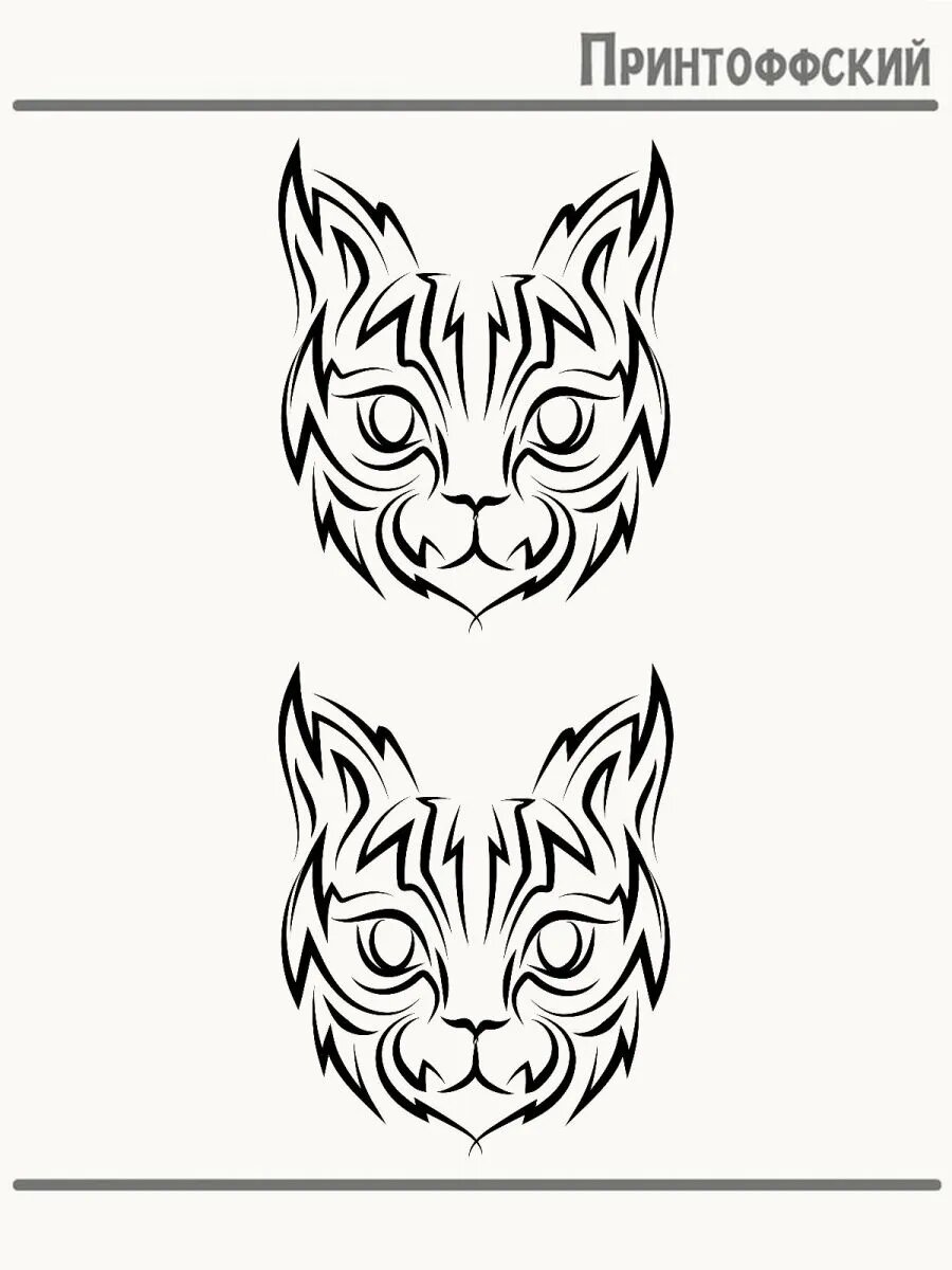 2-е (Две) Термонаклейки кот тату cat черно-белый
