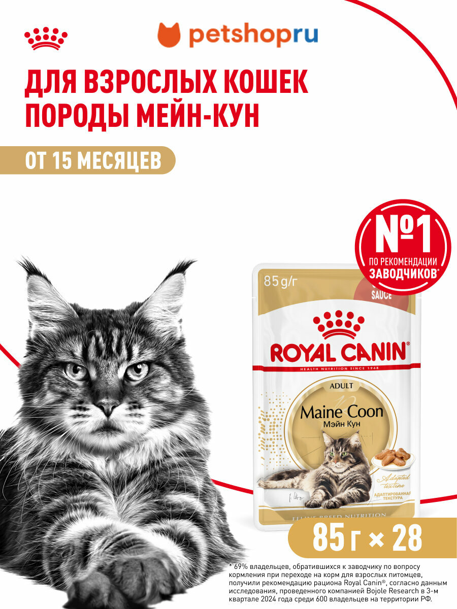 Royal Canin Для взрослых кошек породы Мэйн Кун, кусочки в соусе, Maine Coon Adult