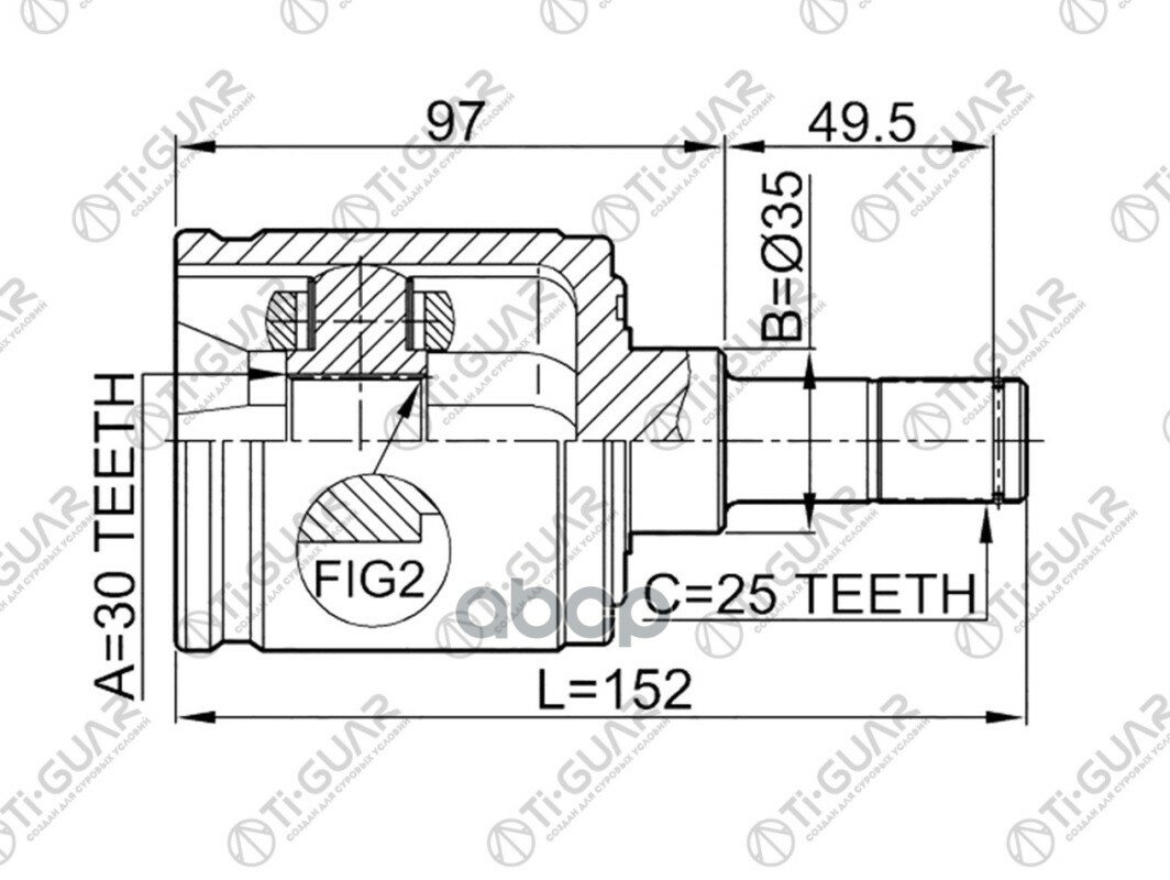 ШРУС внутренний /правый /TI-GUAR для HONDA CIVIC EF2, D15B, EG3, D13B /30*35*25; TG-IN4405; 0311EJRH 44310SH3960 44310SK3E00 .