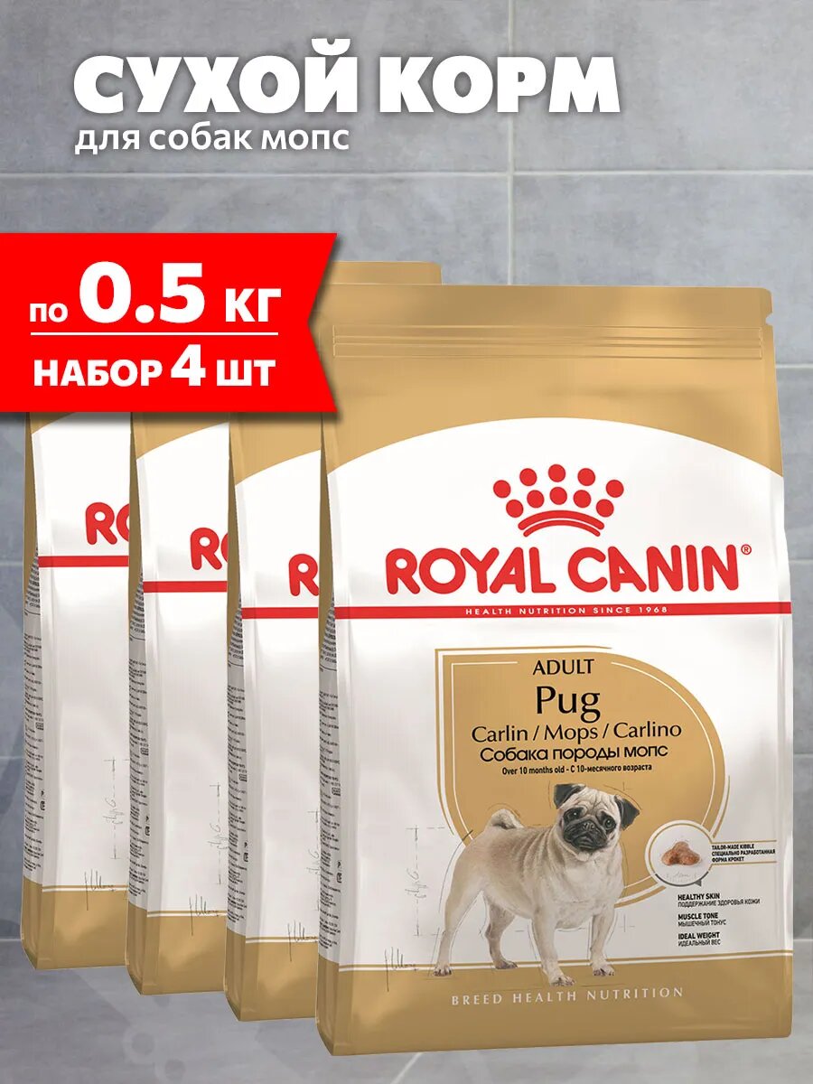 Корм сухой Royal Canin Pug Adult для взрослых собак мопс, 0,5 кг х 4 шт