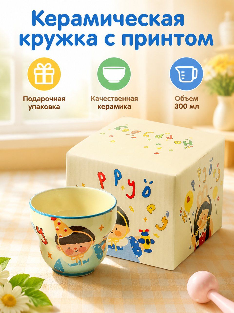 Кружка керамическая 300 мл с детским рисунком, семейная кружка для чая и кофе, для детей и взрослых, милый сувенир