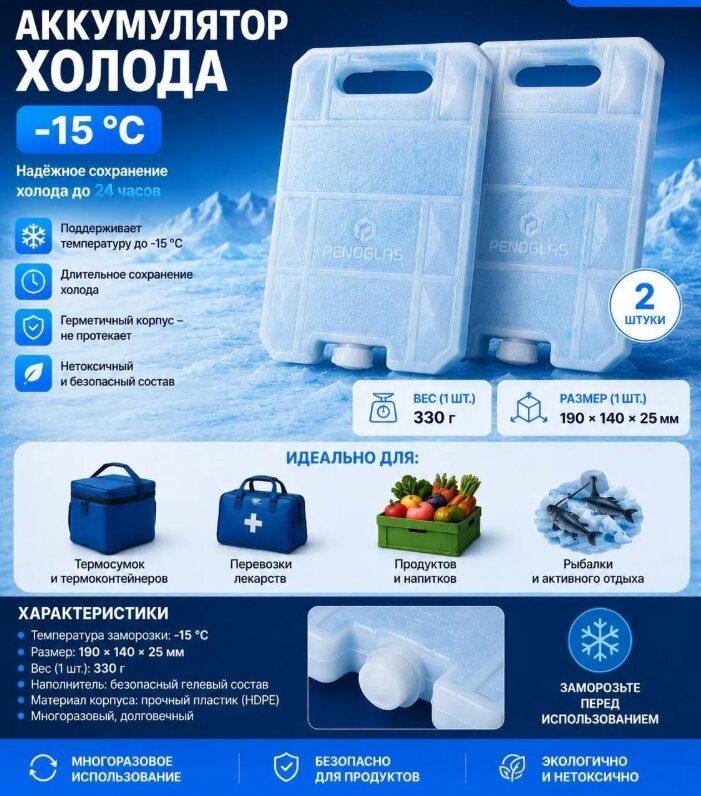 Аккумулятор холода Penoglas box 2 шт. t-15C
