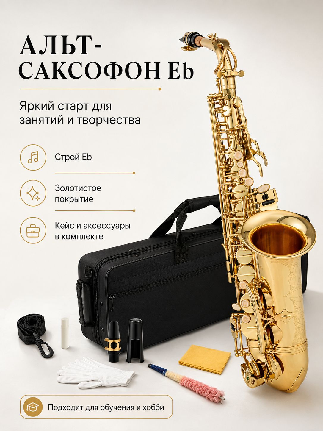Альт-саксофон EarlMann Eb с чехлом для надежной защиты инструмента