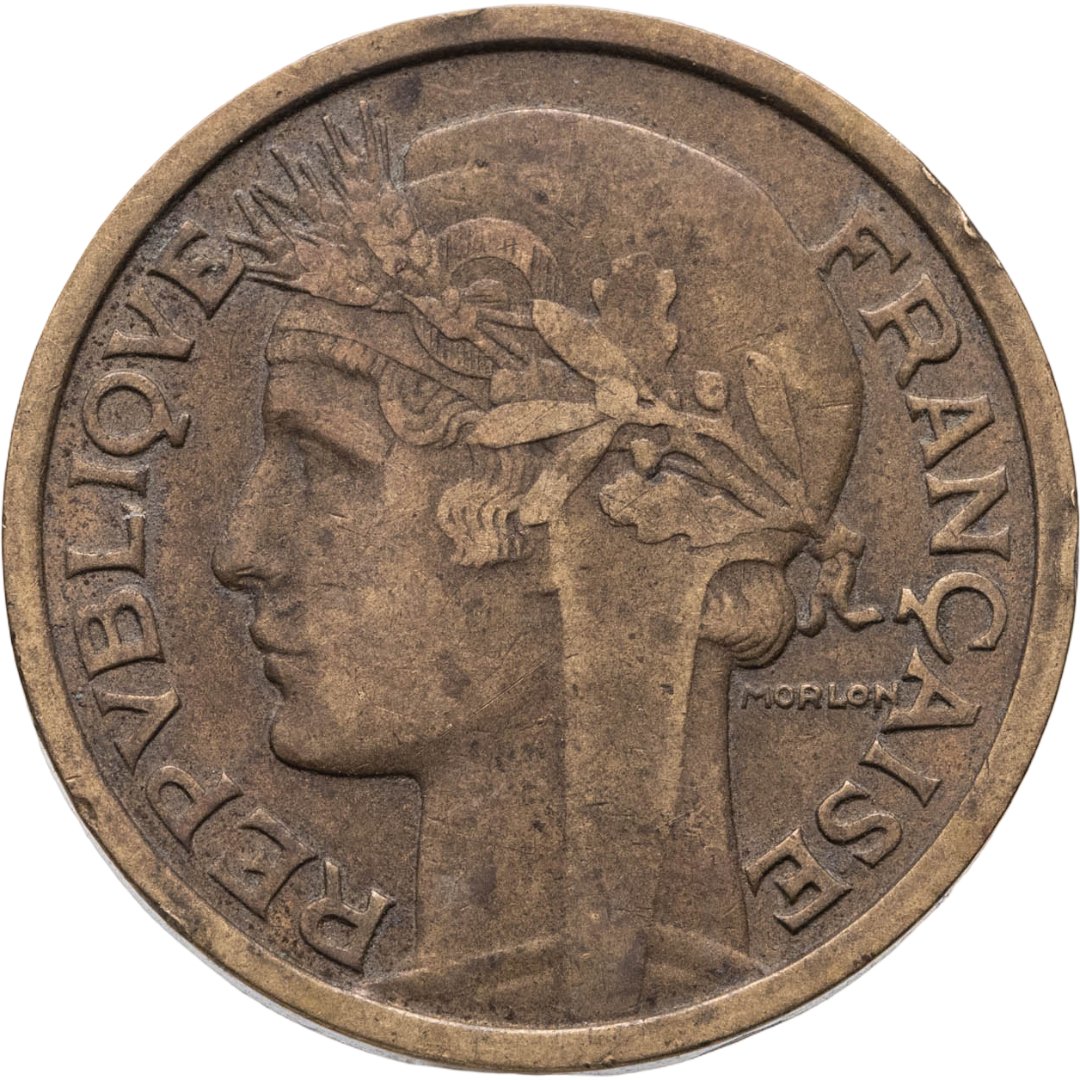 Франция 2 франка francs 1936, Бронза, в сохранности VF-XF