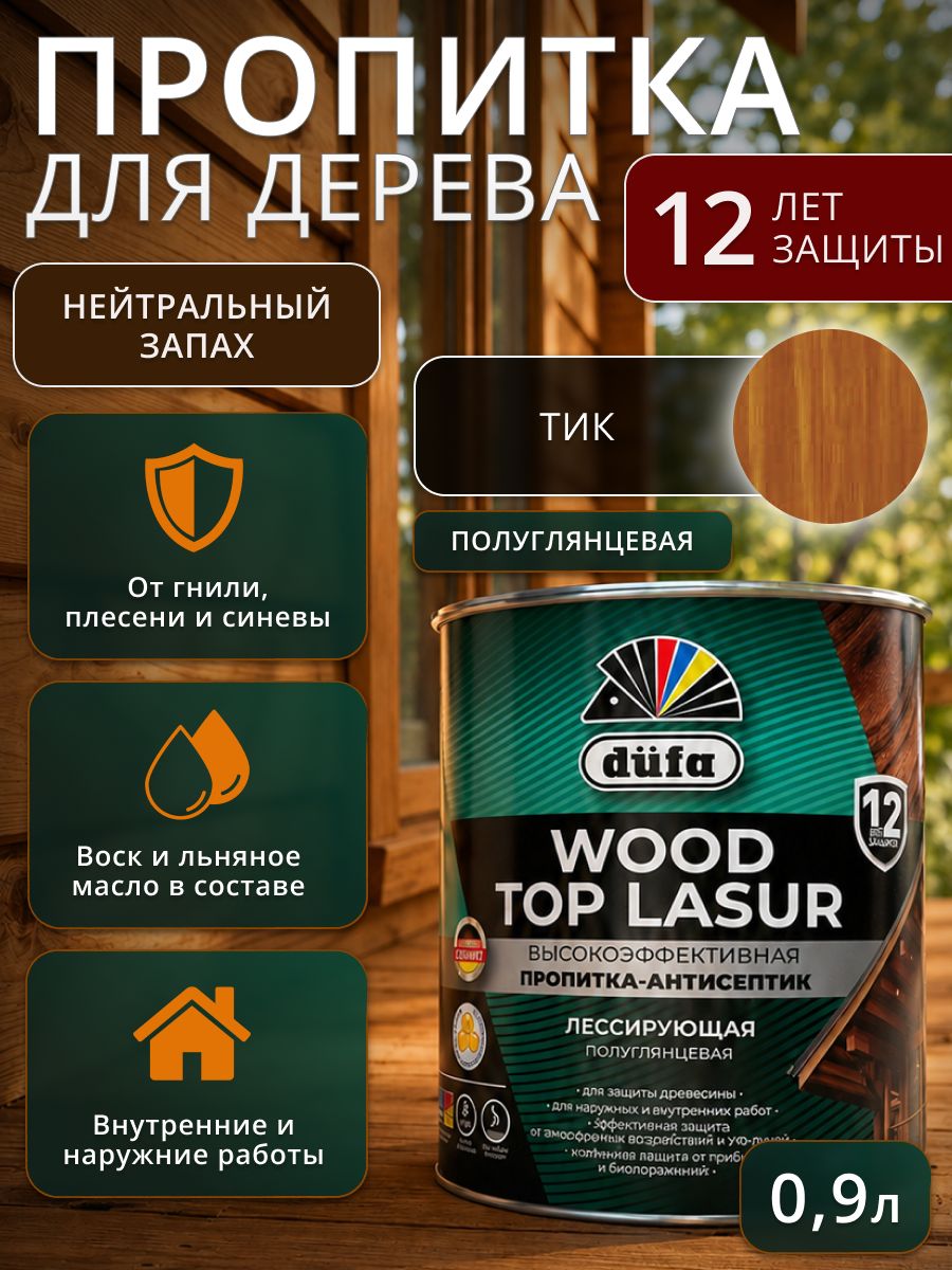 Пропитка-антисептик для дерева Dufa Wood Top Lasur 17 тик 0.9 л