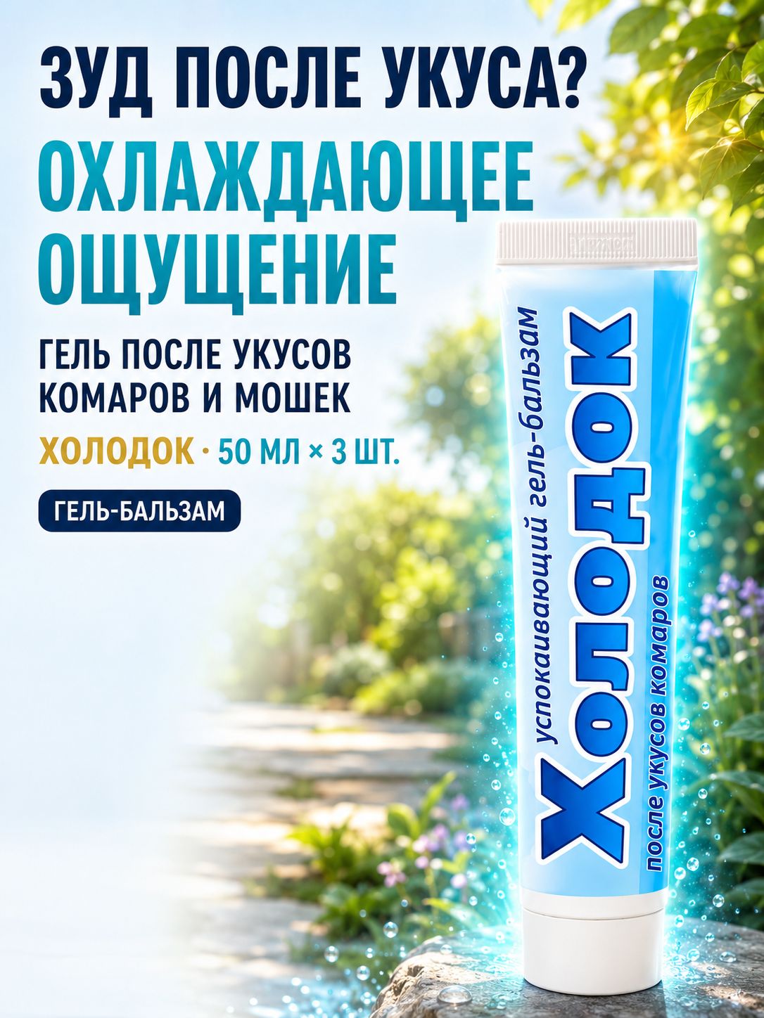 Гель после укусов комаров и мошек Холодок, 50 мл, 3 шт