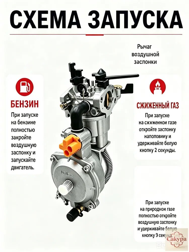 Карбюратор газ-бензин для генератора, электростанций. 3 кВт ( двигатель 6.5-7 лс 168F/170F)