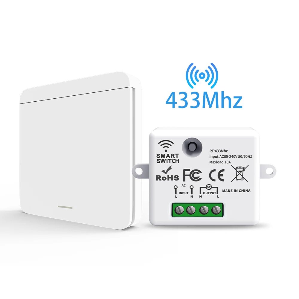 Беспроводной выключатель WHD05 433МГц для домашней автоматизации 1Gang-W 1Receiver