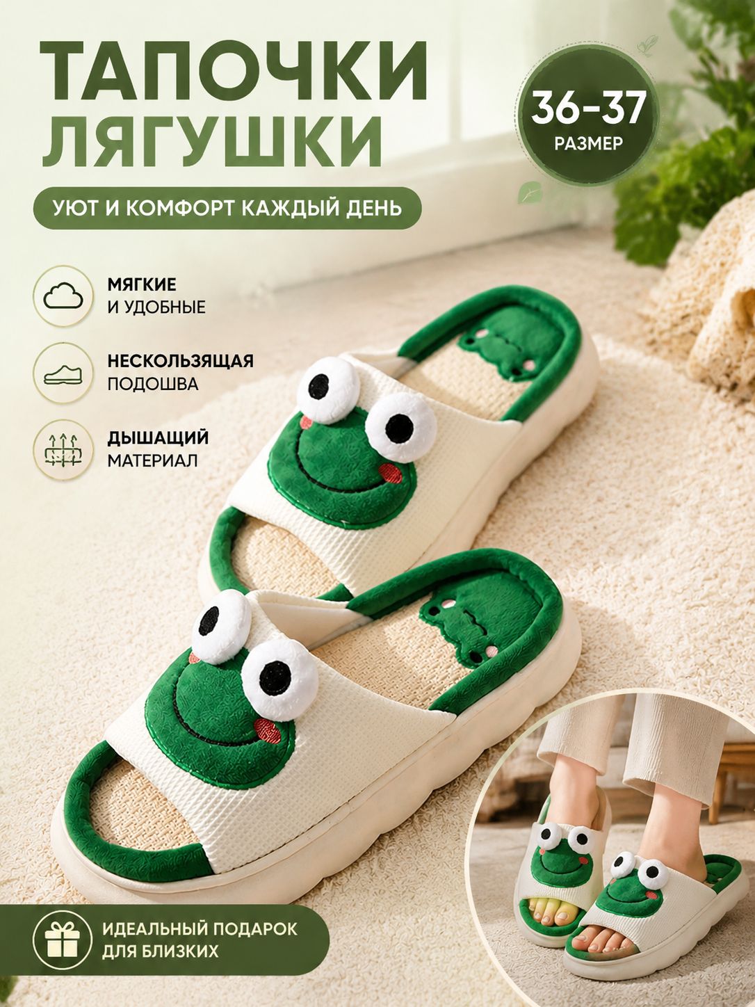 Тапочки, размер 37, зеленый
