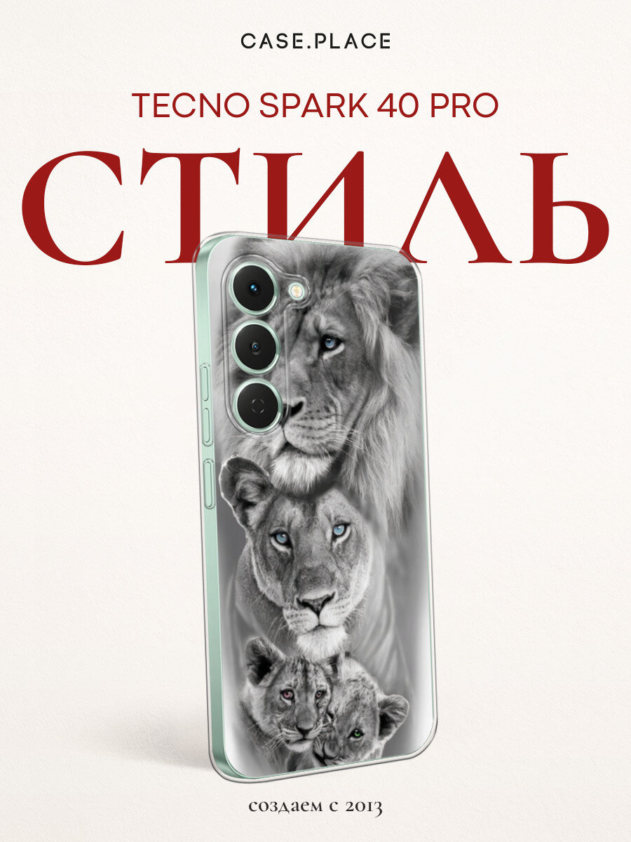 Чехол на Tecno Spark 40 Pro / Техно Спарк 40 Про с принтом Львиная семья