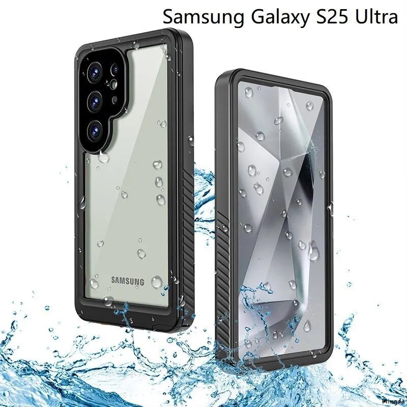 4 in 1 Водонепроницаемый чехол на Samsung Galaxy S25 Ultra / Самсунг Галакси C25 Ультра , пыленепроницаемый , снегонепроницаемый , защита от падения , полная защита открытый, Черный