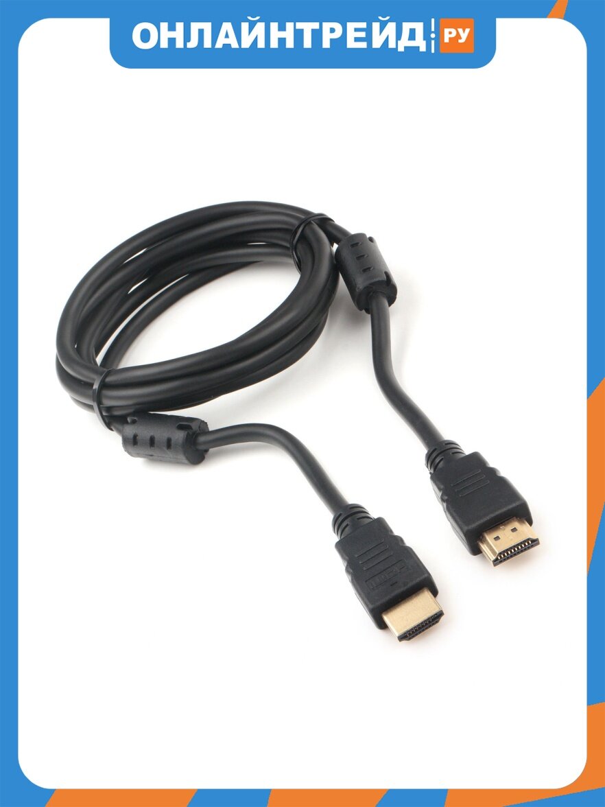 Кабель HDMI Cablexpert , 1,8м, v2.0, 19M/19M, черный, позол. разъемы, экран, 2 ферр кольц