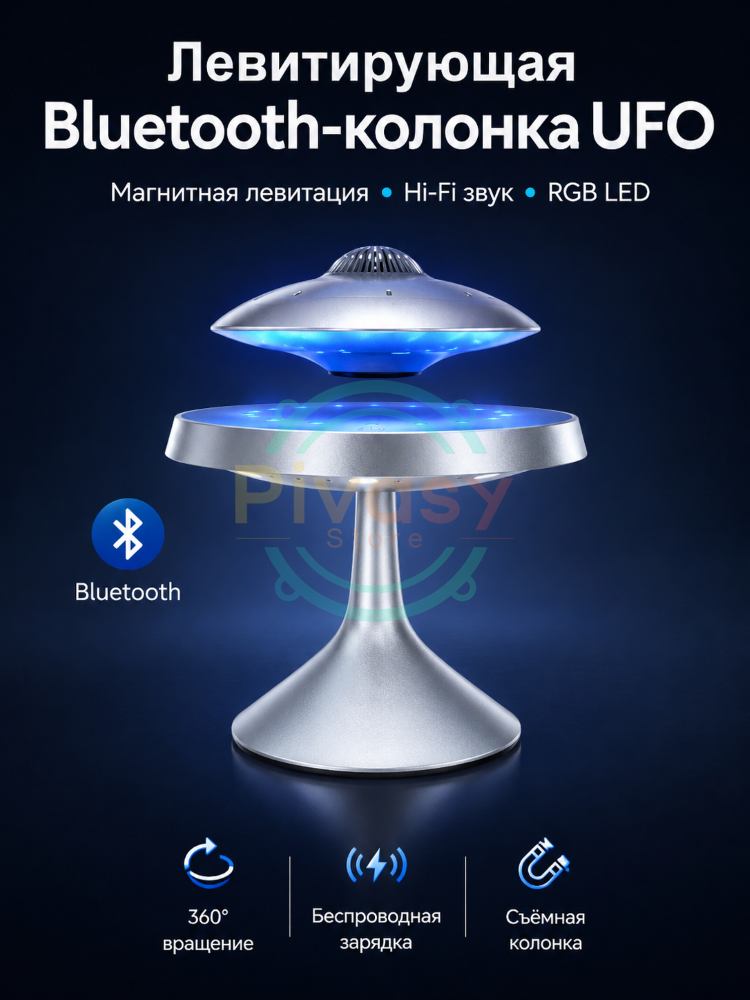 Магнитный динамик UFO, вращающийся на 360 °, 8-часовая батарея, RGB-подсветка, Bluetooth 4.0 для домашнего офиса