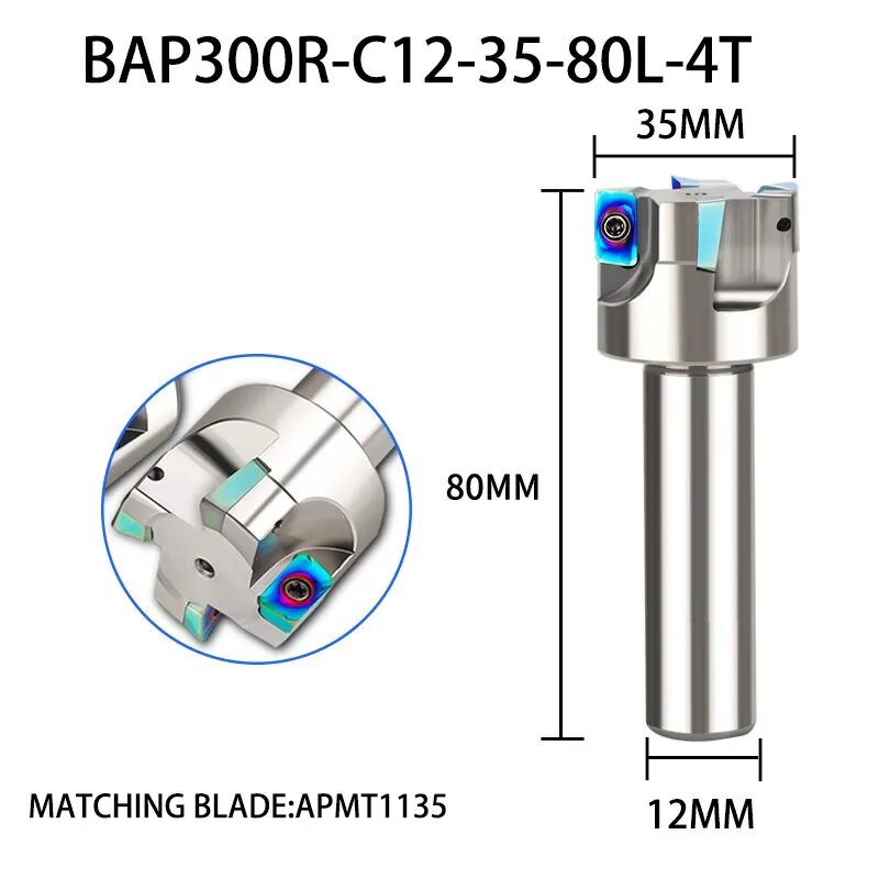 Концевая корпусная фреза BAP300R-C12-35-80L-4T в комплекте с 4 режущими пластинами APMT1135