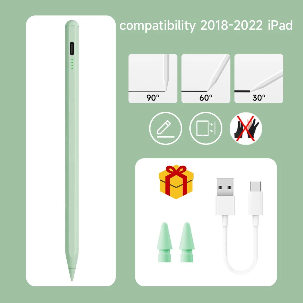 Стилус для iPad 2018-2022, зеленый, с наклоном