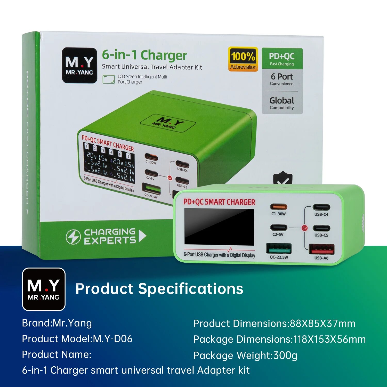 Зарядная Станция YCS M. Y-D06 С 6 USB-портами, Быстрой Зарядкой, Цифровым Дисплеем M. Y-D06 220V