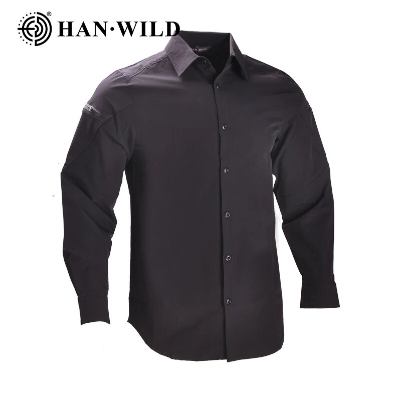 HAN WILD тактическая рубашка из хлопка и полиэстера для мужчин M-55-65kg, Black shirts