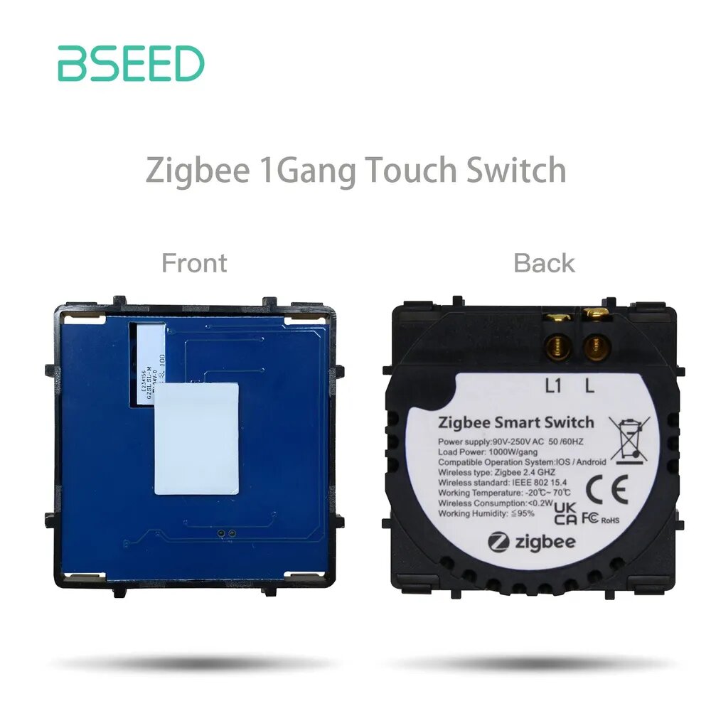 Сенсорный Выключатель Zigbee Механизм,1 клавиша, без нуля на, работает со шлюзом, 250V