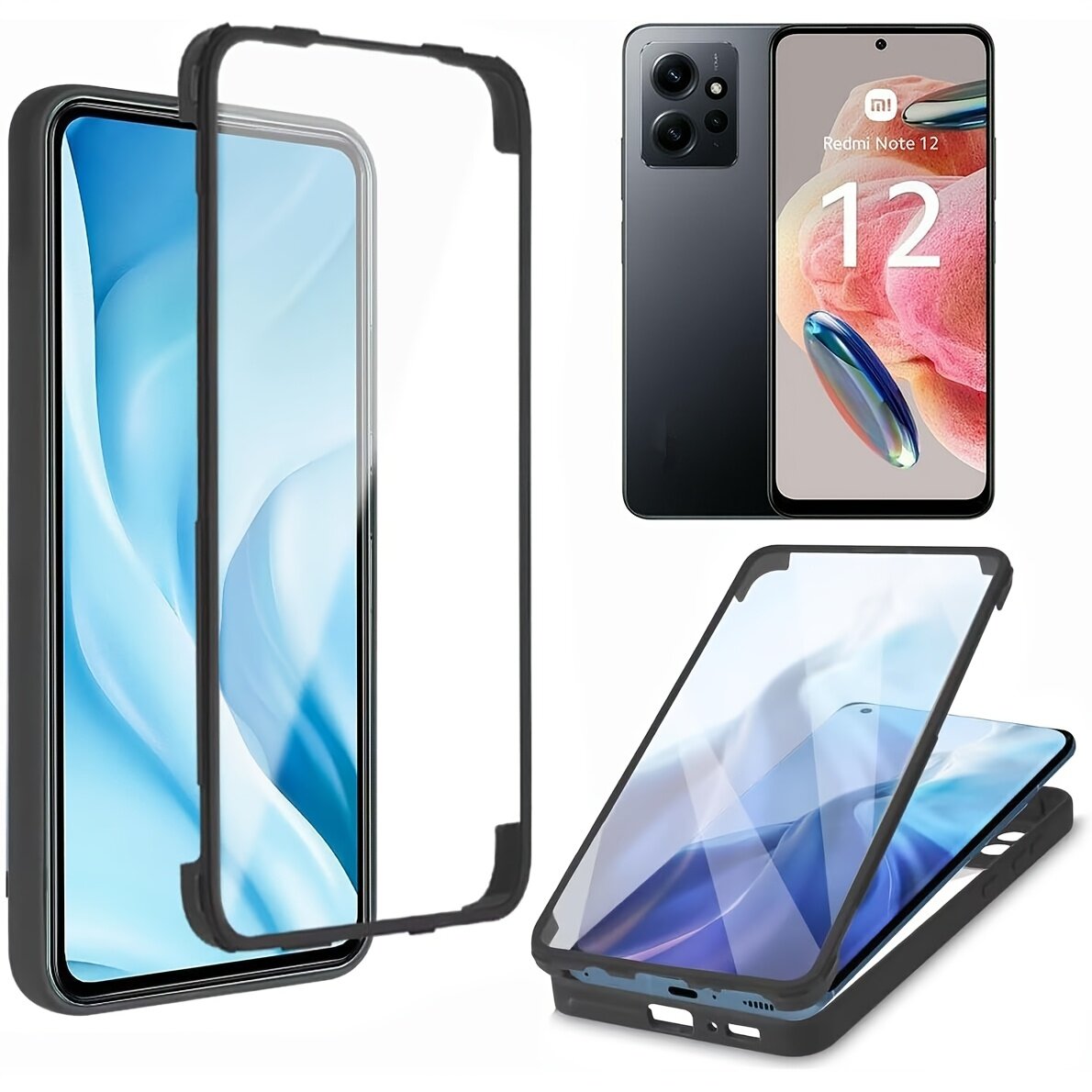 Противоударный чехол для смартфона Note 12 4G с полной защитой корпуса и встроенной защитной пленкой, черный