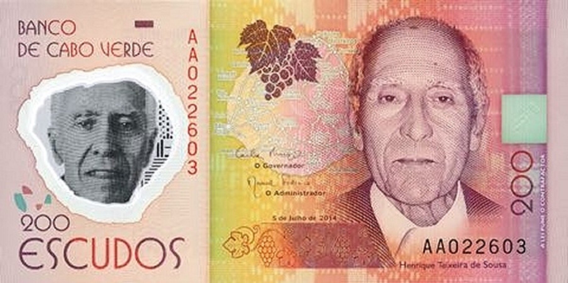 Банкнота 200 эскудо Кабо-Верде 2014 года Henrique Teixeira de Sousa. P-71