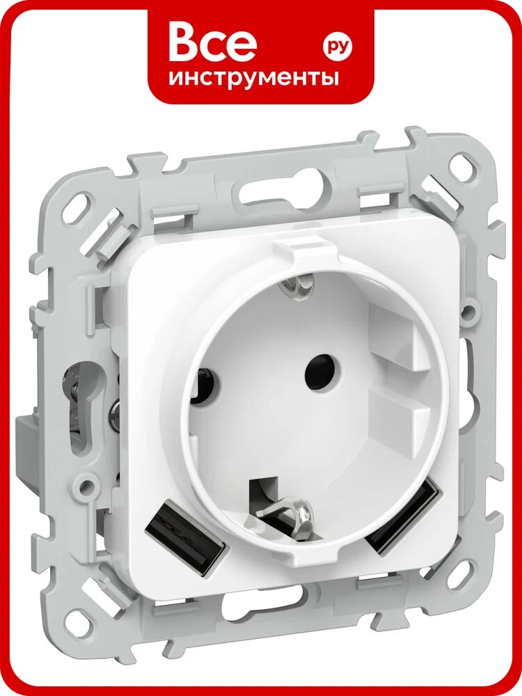 Розетка IEK FLITE с заземляющим контактом и шторками, 16А USB AA 3,1А б/к РСЮша11-1-ФлБ белый FI-R14-16-1-U21-D31-K01