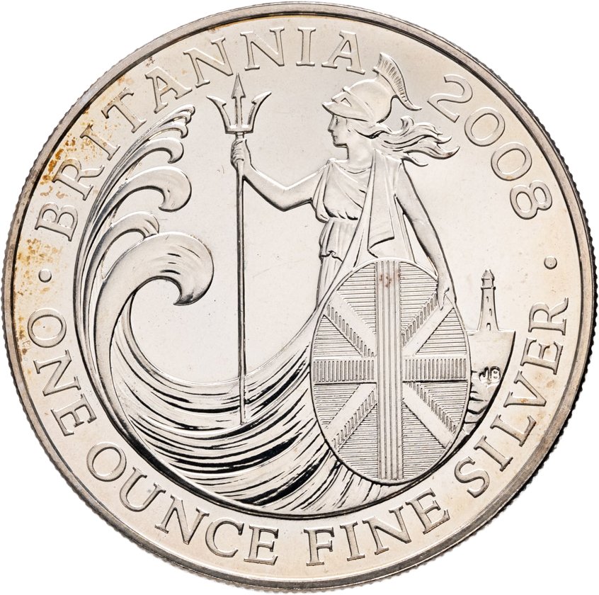 Великобритания 2 фунта pounds 2008 "Britannia Британия стоящая", Серебро 958, в сохранности BUNC