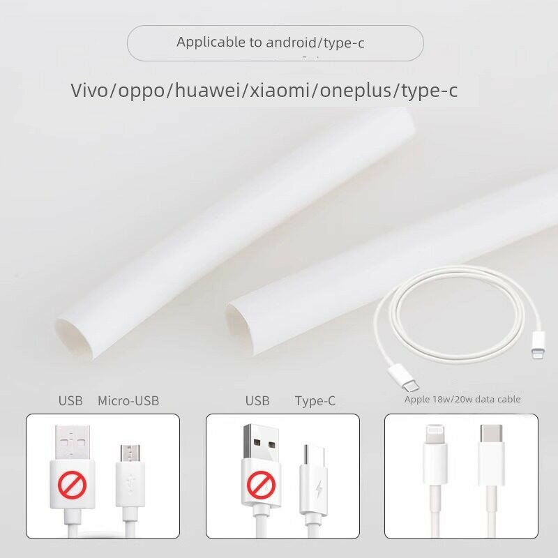 Термоусадочная трубка для зарядных кабелей iPhone 18W/Type-C, белая, 30 штук, длина 8 см, изоляция и защита от излома