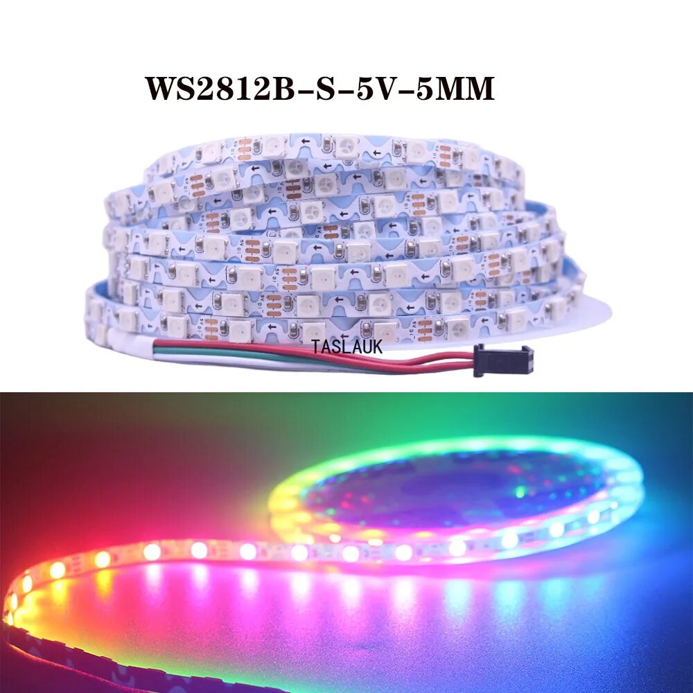 Гибкая светодиодная лента Taslauk RGB 5050 60 LEDs/m WS2812B 5V 5mm, 1m
