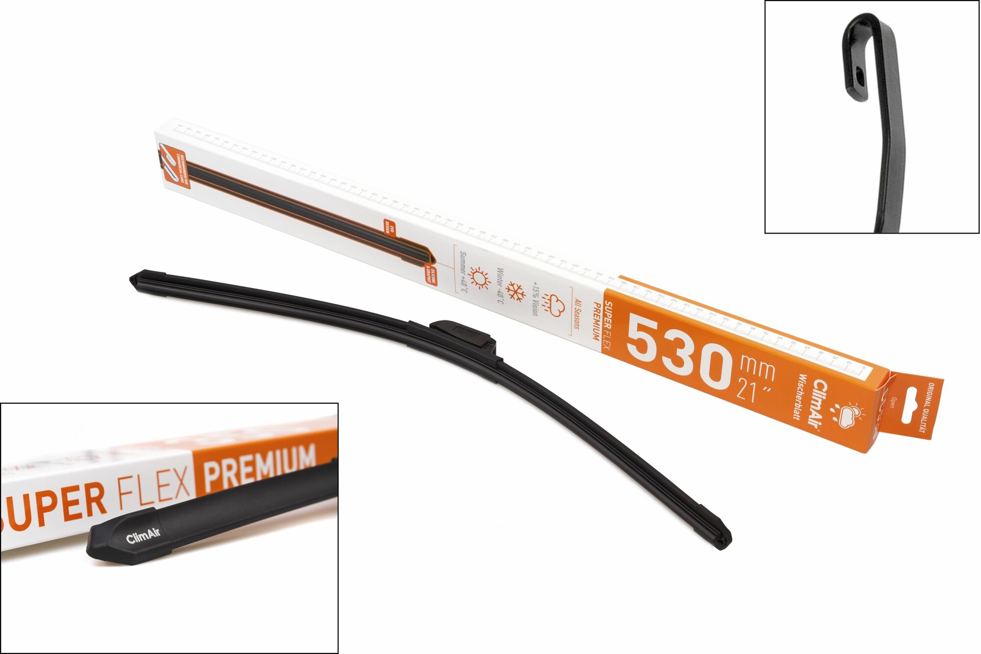 Бескаркасная щетка стеклоочистителя ClimAir SUPER FLEX PREMIUM 21" (530mm), крепление крючок (Hook)