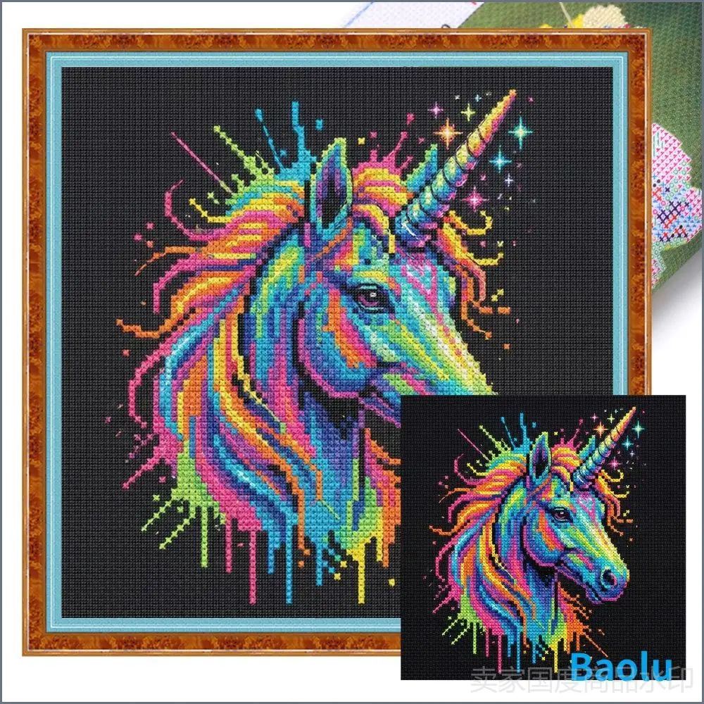 Крестиковый набор Colorful Splash Alicorn, хлопковая канва 14 CT, 30 30 см