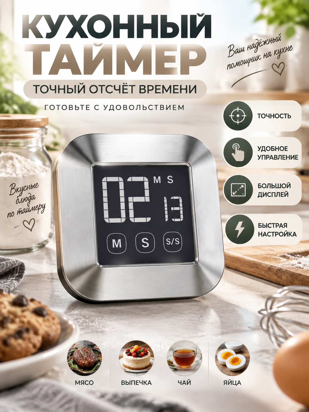 3 Кухонные часы, цифровые кухонные часы, электронные таймеры, кухонные магнитные жидкокристаллические мониторы