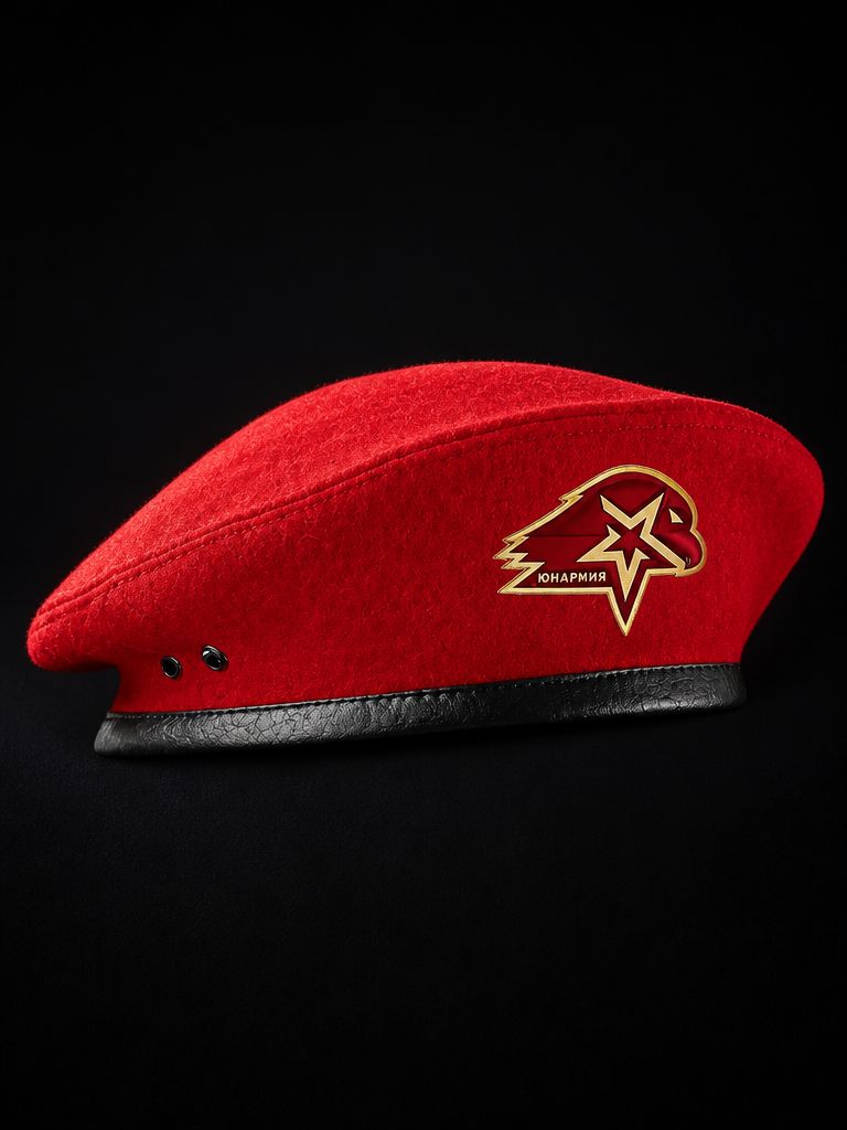 Алый берет Юнармия + значок Юнармия, размер 58