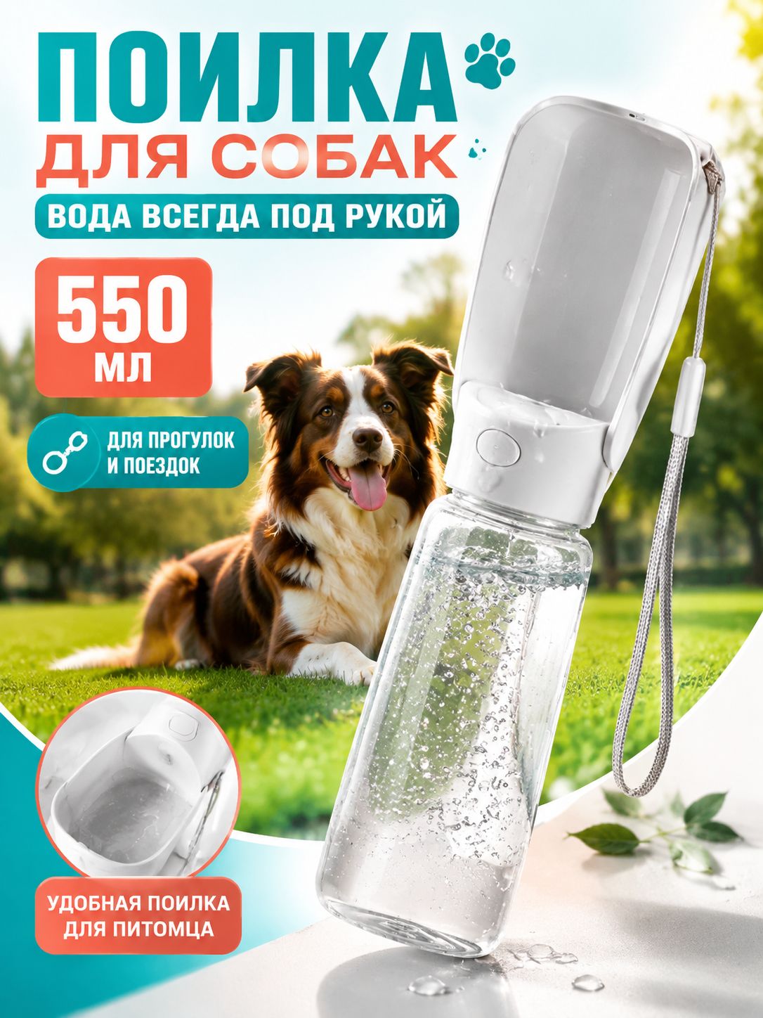 Поилка для собак дорожная складная бутылка