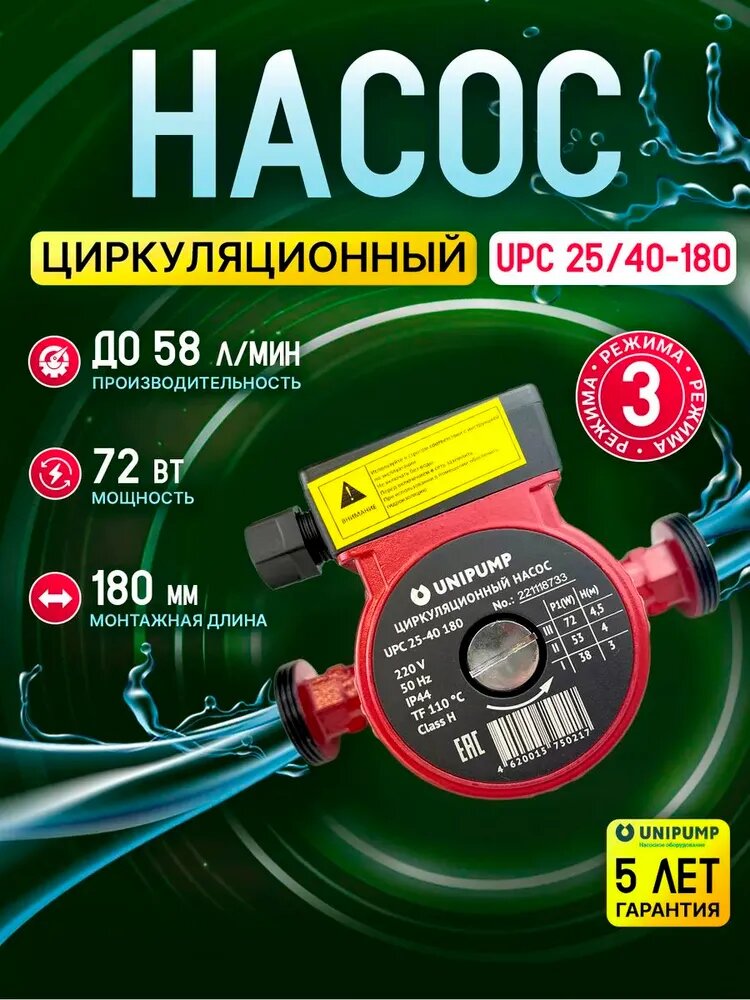 Unipump Насос циркуляционный для отопления UPC 25-40 180 с гайками