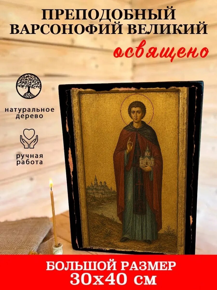 Икона Преподобный Варсонофий Великий, на дереве, 30×40 см, освящённая