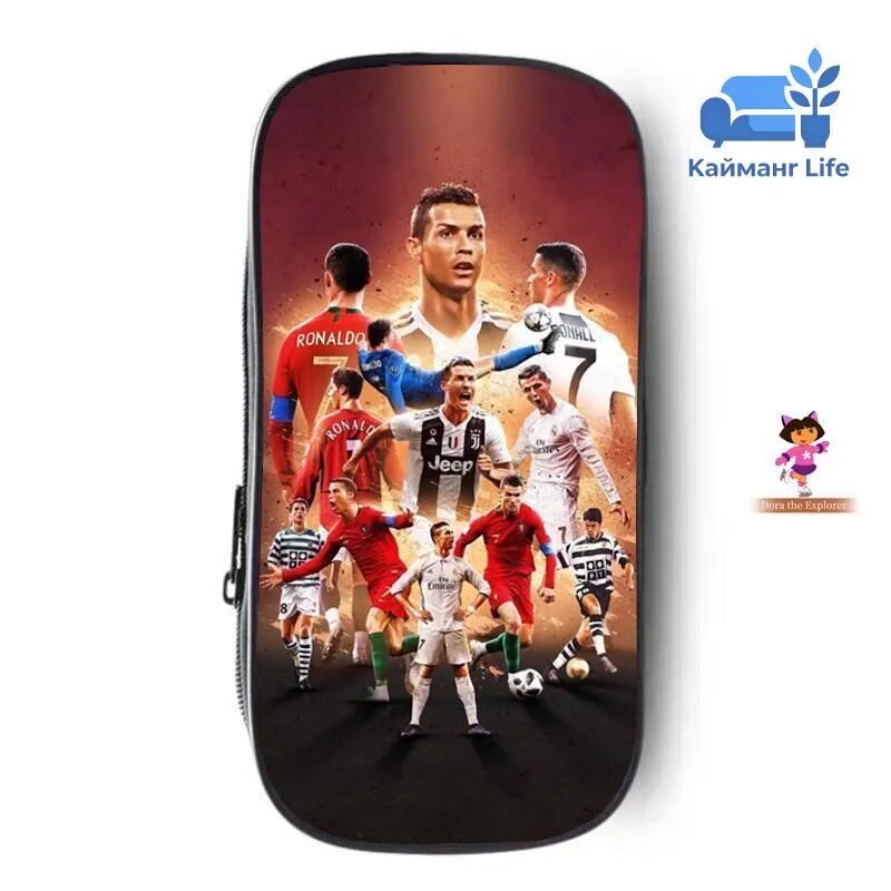Пенал школьный (Криштиану Роналду) (Cristiano Ronaldo), холщовый, на молнии, с принтом, для начальной и средней школы, подарок мальчику