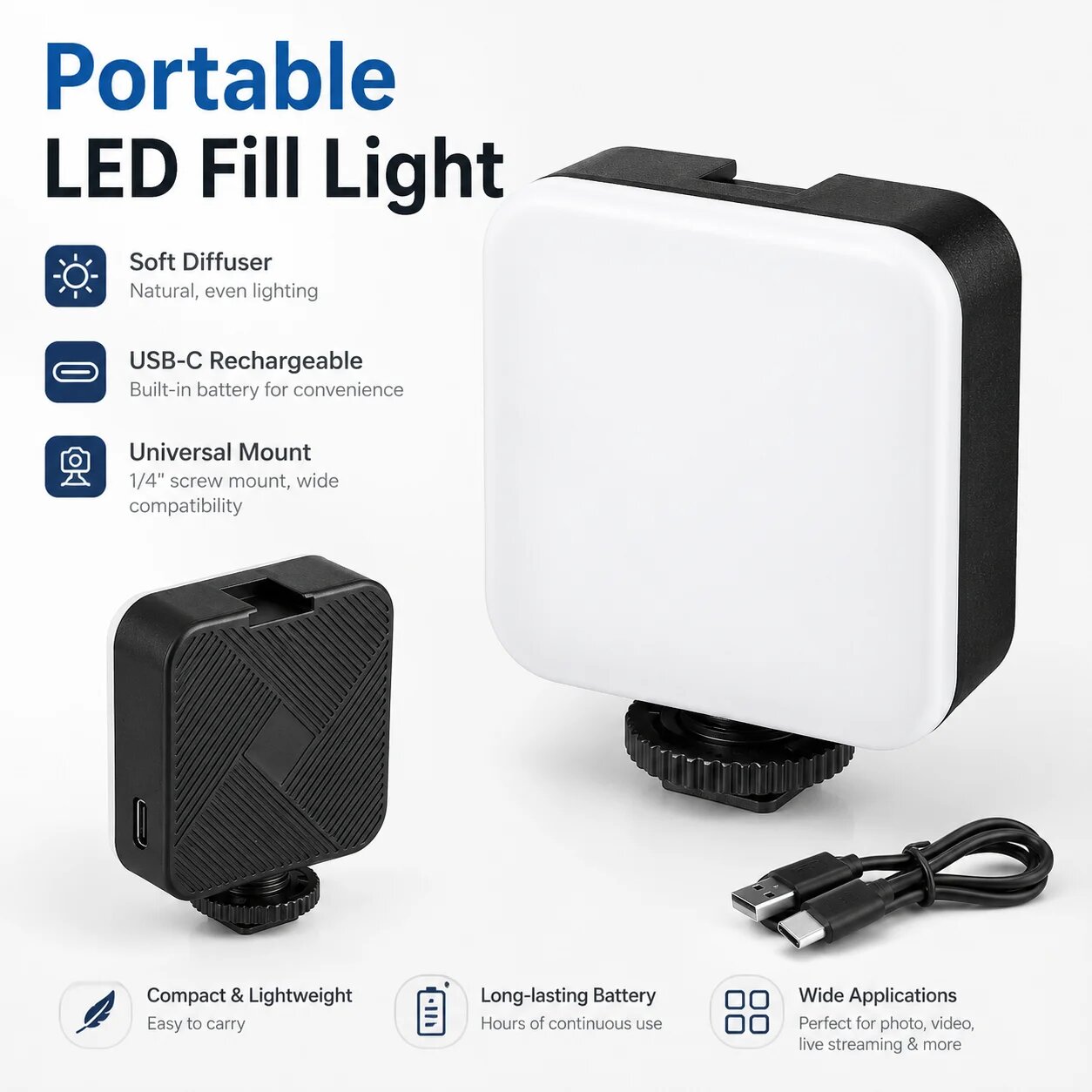 Портативный LED Fill Light, AY49, USB-C