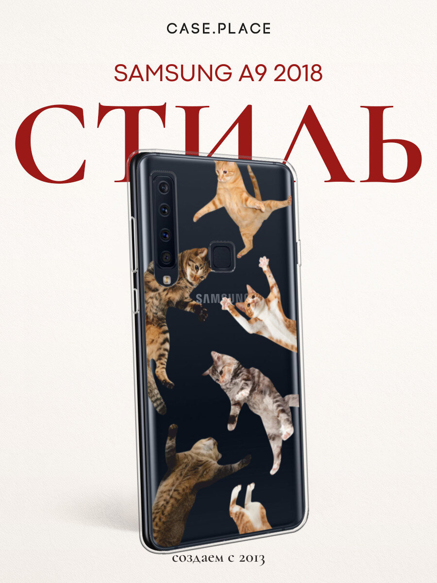 Чехол на Samsung Galaxy A9 2018 / Самсунг A9 с принтом Смешные коты, прозрачный
