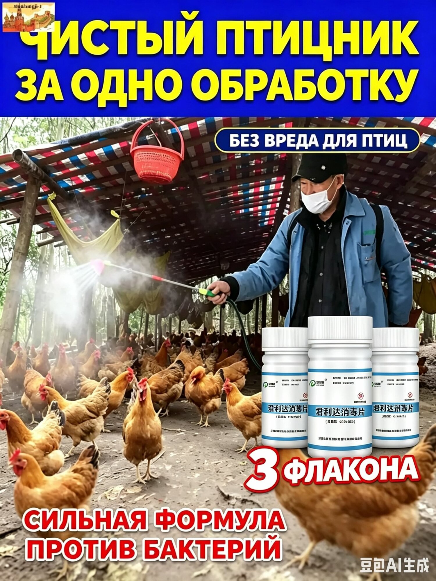 Дезинфицирующее средство для курятника теплицы фермы Йод-Аэрогель300 таблеток