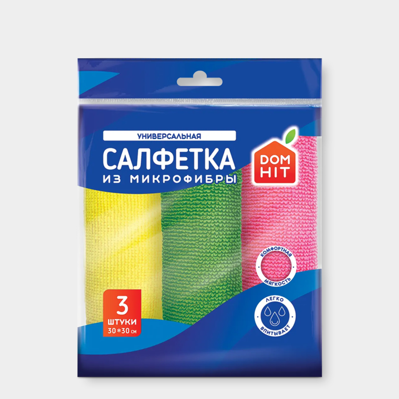 Салфетка DOMHIT из микрофибры, 3шт, 40 г