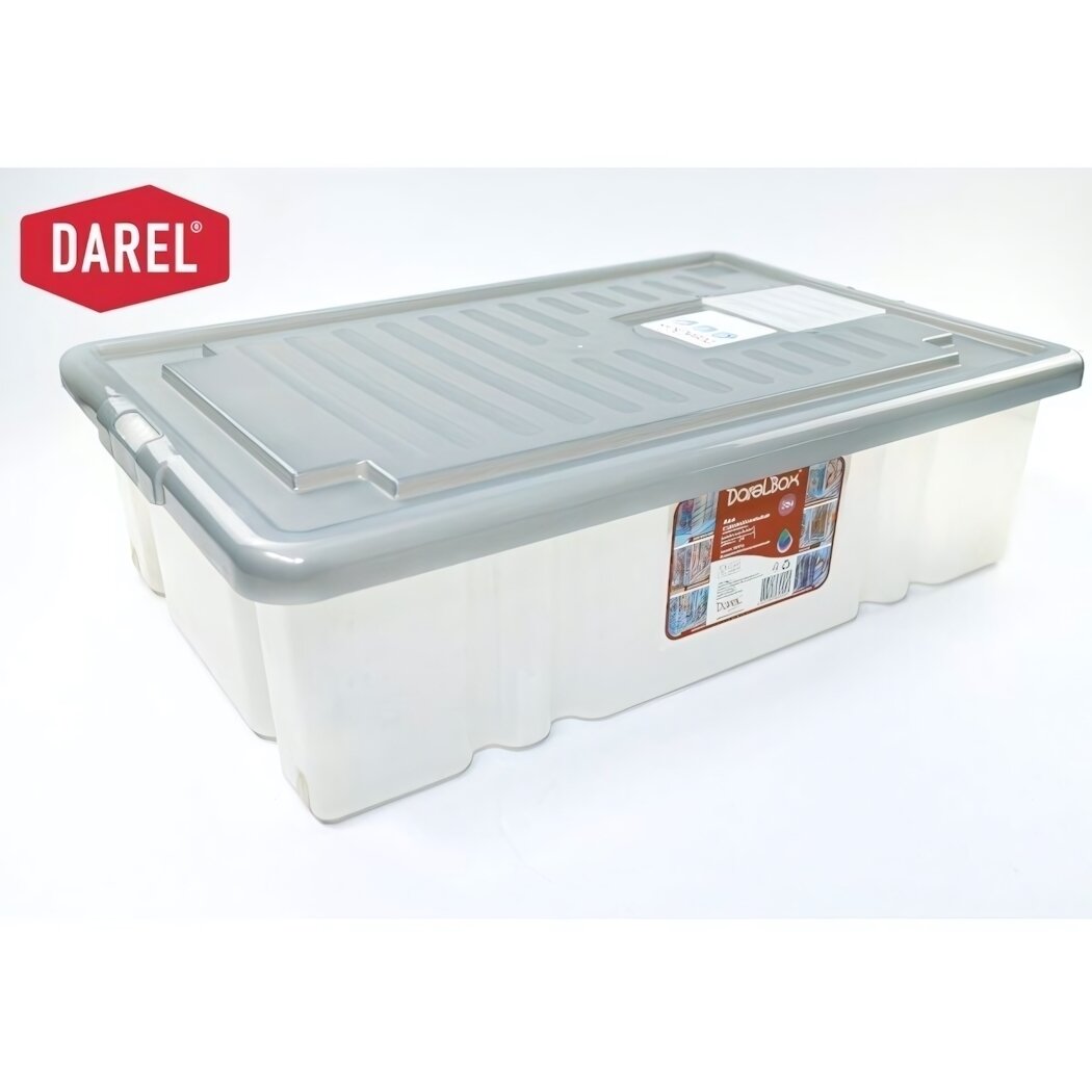 Ящик с крышкой DARELBOX 36л на колесах, серый, прочный пластик, 605*400*165