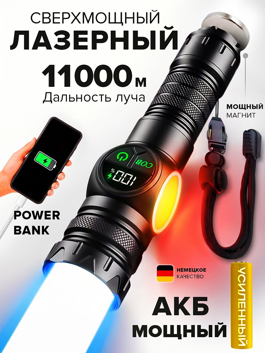 Мощный ручной фонарь профессиональный светодиодный аккумуляторный