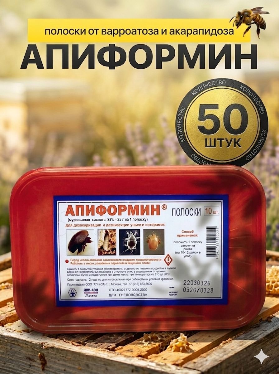 Апиформин (5 упаковок по 10 полосок) против варроатоза и акарапидоза пчел (муравьиная кислота)